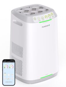 nuwave oxypure zero air purifiers for home large room bedroom up to 966ft², 20yr washable bio guard filter, air quality and odor sensor, smart wifi, 17db, 100% removes particles 3x smaller than hepa