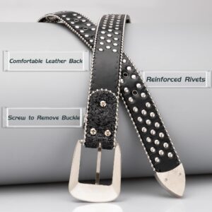 macoking Black Rhinestone Belt Men Women, Bling Skull Belt Vintage Studded Belt Cowboys M