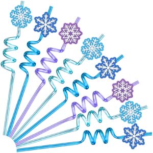 winrayk 24pcs reusable frozen plastic straws drinking straws frozen party favors crazy straws for kids bulk, 3 snowflake shape & 3 colors, frozen gift toy boy girls elsa frozen birthday party supplies