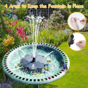 GAIZERL Solar Fountain, 2024 Upgrade Lucky Flower 3.5W Solar Bird Bath Water Fountain with Lights, and 2000mAh Battery, Solar Powered Hummingbird Fountain Pump with 7 Nozzles, 4 Fixed Pipes for Garden