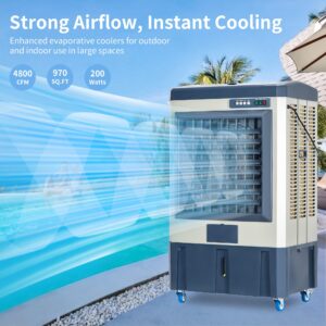 KEGIAN 4800CFM Evaporative Air Coolers, Swamp Cooler with Continuous Auto Fill, 120° Oscillating, 3-Speed Mode, Air Cooler, Portable Cooler Fan for Indooor Outdoor Patio Garage Commercial Use 41''