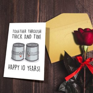 Nchigedy Tenth Anniversary Card for Him Her, Cute Tin Pun Anniversary Card, Funny Ten Years Card for Wife Husband