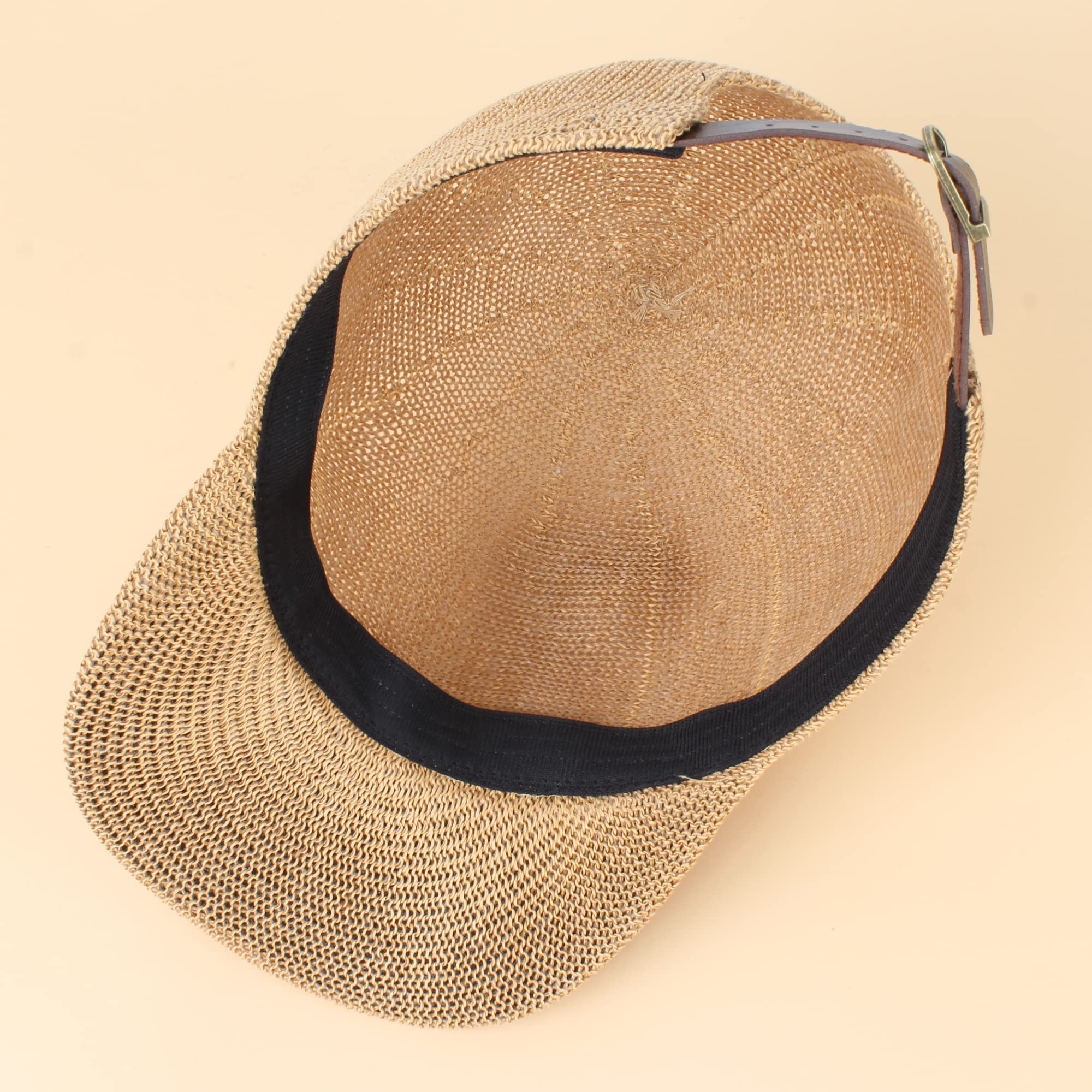 Meyaus Unisex Adults Straw Woven Visor Sunhat Summer Outdoor Travel Baseball Cap Khaki