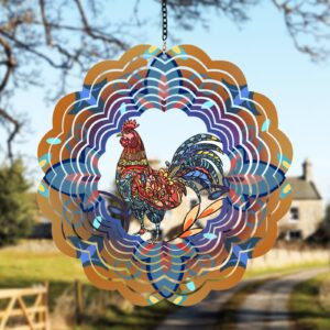 rooster metal wind spinners - chicken gifts for women mom grandma wife, hanging wind spinner for outdoor & indoor decorations, 12 inch wind spinner for christmas ornament gifts