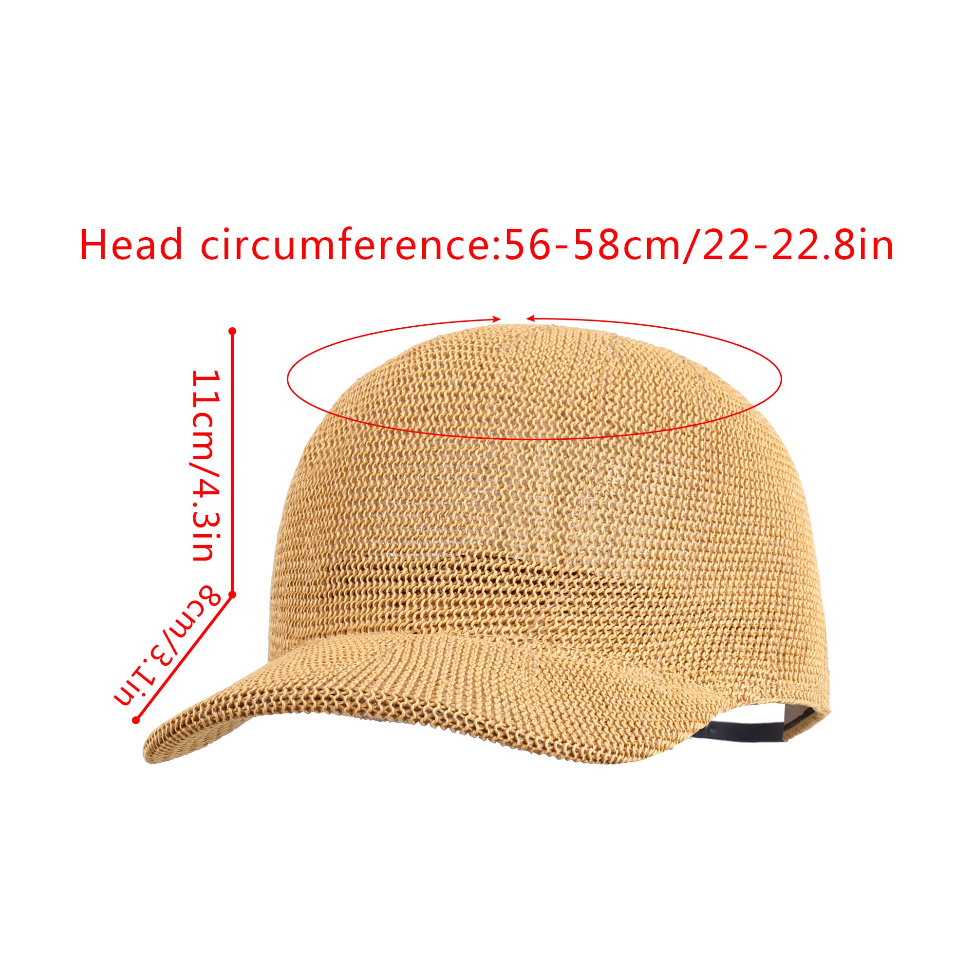 Meyaus Unisex Adults Straw Woven Visor Sunhat Summer Outdoor Travel Baseball Cap Khaki