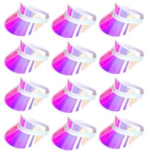 12 pack sun visor hats women clear outdoor beach golf sunhat vintage plastic bachelorette iridescent reflective party cap (iridescent pink-12pcs)