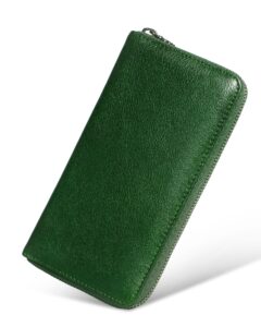 wild world designer emerald green calfskin soft leather wallets for ladies, large capacity clutch purse for women with gift box