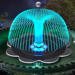 gaizerl solar fountain, 2024 upgrade lucky flower 3.5w solar bird bath water fountain with lights, and 2000mah battery, solar powered hummingbird fountain pump with 7 nozzles, 4 fixed pipes for garden