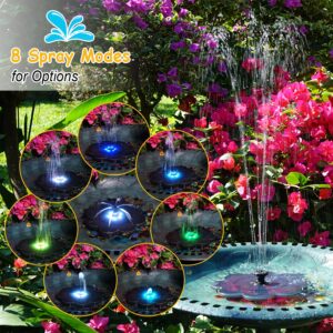 GAIZERL Solar Fountain, 2024 Upgrade Lucky Flower 3.5W Solar Bird Bath Water Fountain with Lights, and 2000mAh Battery, Solar Powered Hummingbird Fountain Pump with 7 Nozzles, 4 Fixed Pipes for Garden