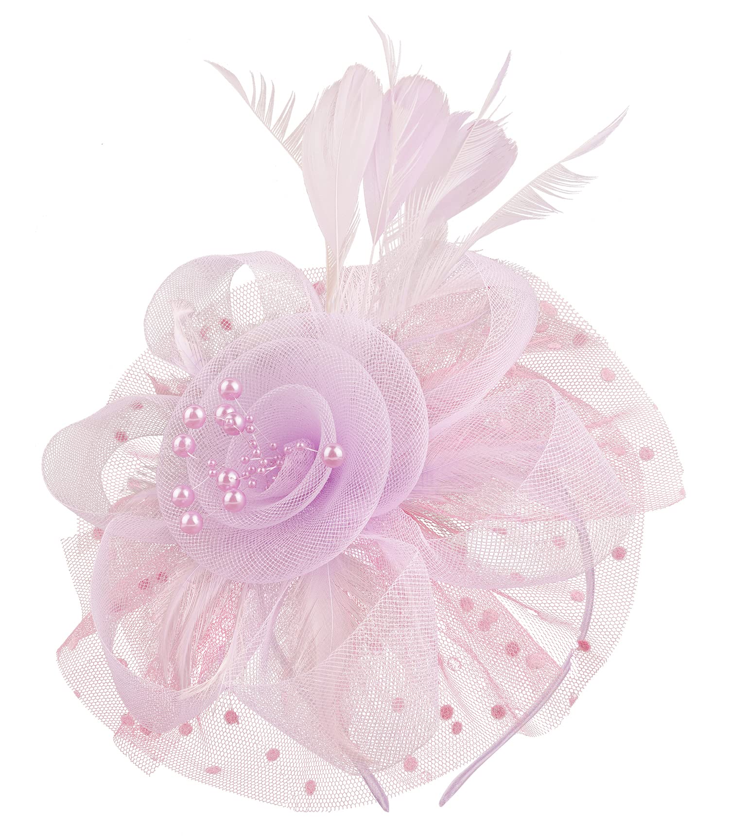 Cizoe Fascinators Hat for Women Tea Party Hat Kentucky Derby Wedding Flower Cocktail Mesh Feathers Headpiece(1-Lavender)