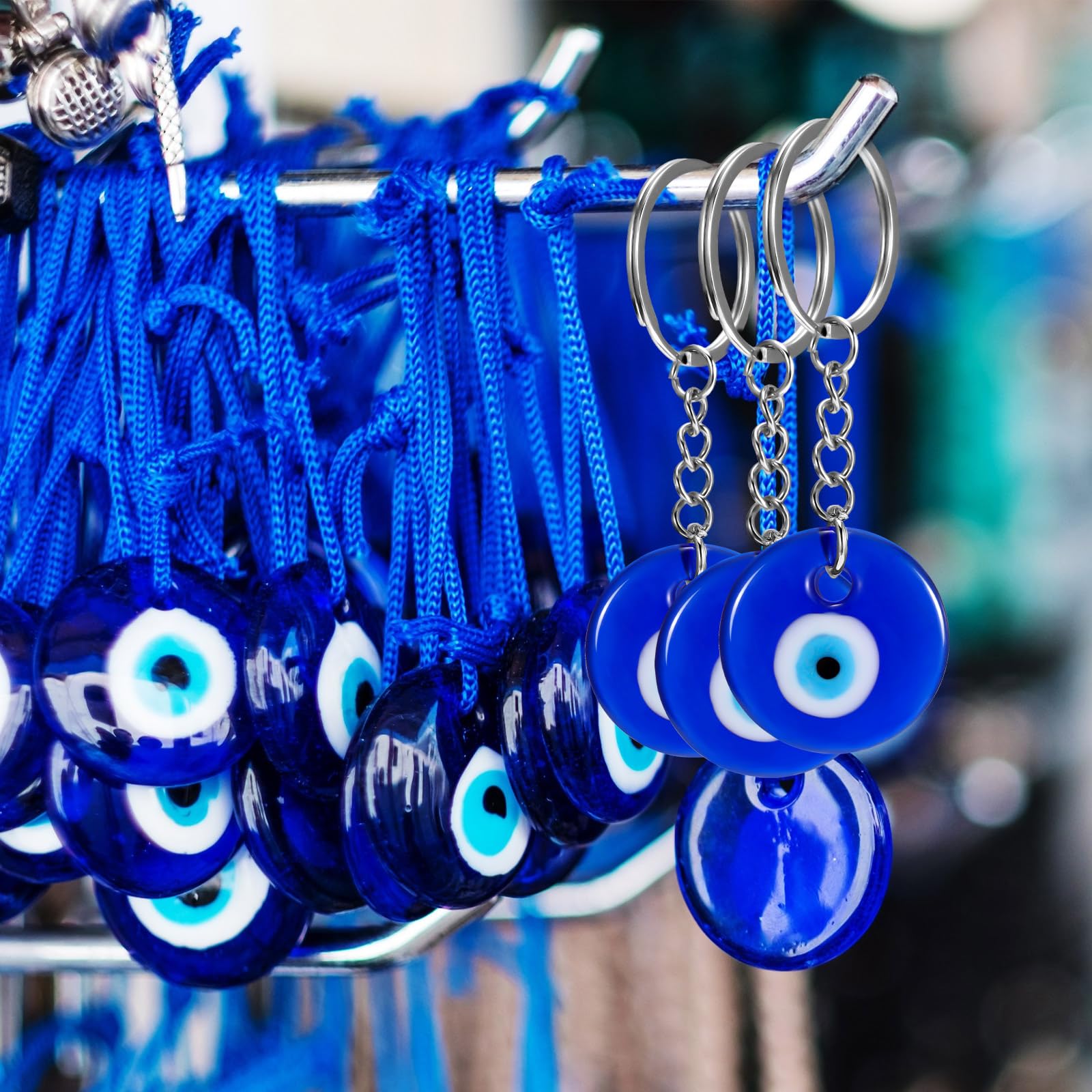 Inbagi 50 Pcs Turkish Blue Evil Eye Keychains Charms Decor Pendants Crafting Glass Keychain with Keyring Hanging Ornament Blessing Jewelry Accessories Amulet for Good Luck