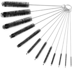 straw cleaner brushes sets, 12 pieces 8.2 inch botthle cleaning brush and nylon tube brush brush kit for sippy cup, tumbler, water bottle, drinking straw (black)