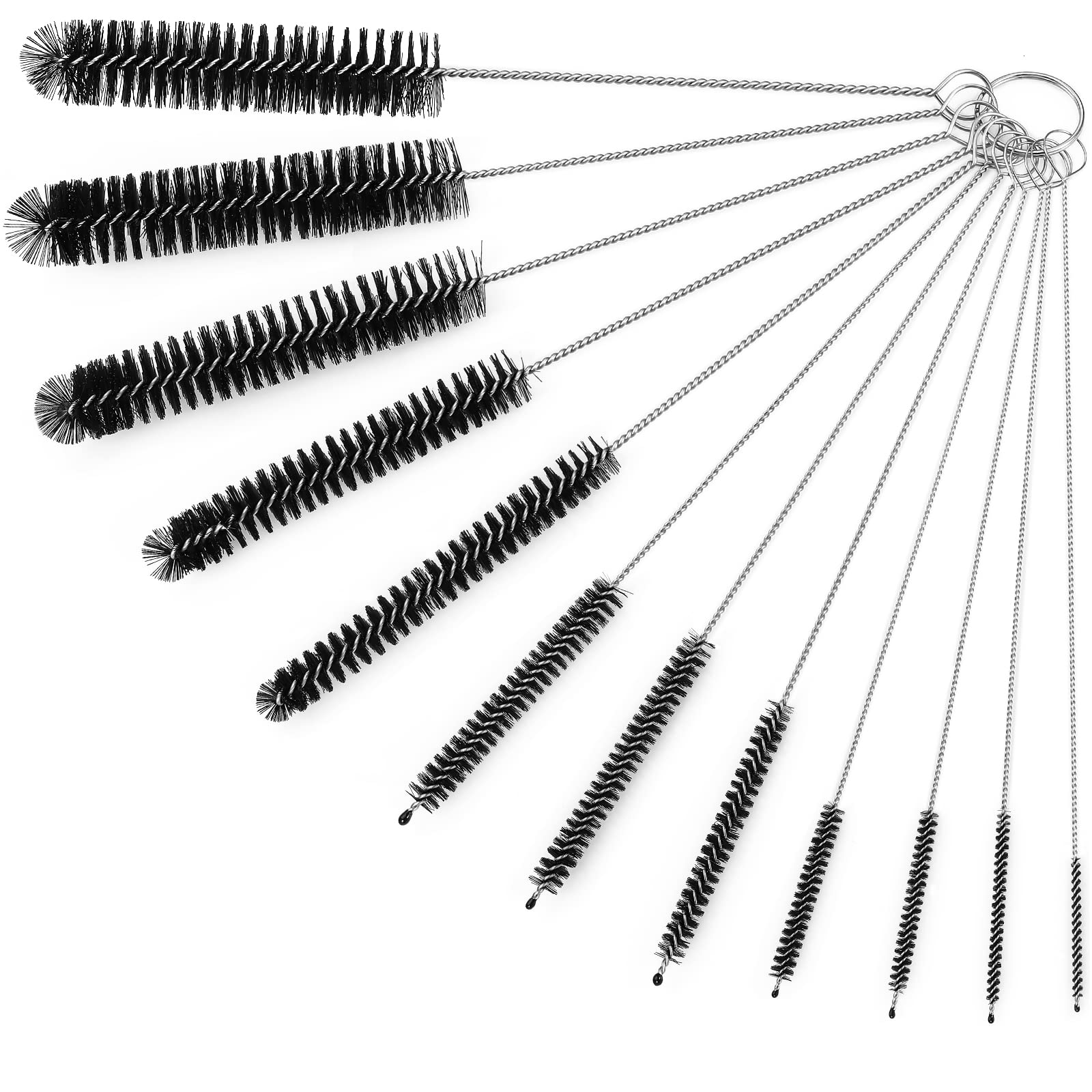 Straw Cleaner Brushes Sets, 12 Pieces 8.2 Inch Botthle Cleaning Brush and Nylon Tube Brush Brush Kit for Sippy Cup, Tumbler, Water Bottle, Drinking Straw (Black)