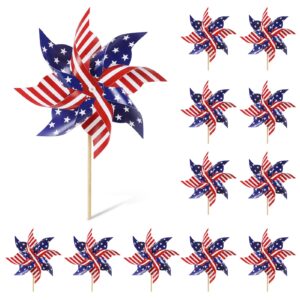 wind spinners outdoor, 12pcs american flag patriotic pinwheels red white and blue decorations, garden wind spinners patriotic outdoor decor windmills for yard garden, party supplies, memorial day