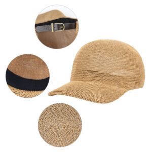 Meyaus Unisex Adults Straw Woven Visor Sunhat Summer Outdoor Travel Baseball Cap Khaki