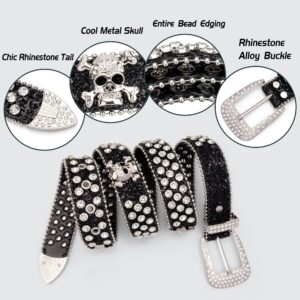 macoking Black Rhinestone Belt Men Women, Bling Skull Belt Vintage Studded Belt Cowboys M