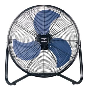 tempware 20 inch high velocity industrial floor fan, 3-speed heavy duty metal cradle floor fans with 360° tilt for warehouse, workshop, garage, factory and basement, black & blue