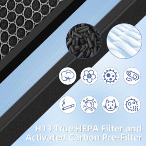 HSP001 True HEPA Filter Replacements Compatible with HATHASPACE Air Purifier Filters HSP001,4 in 2 H13 True HEPA Filter with Activated Carbon Pre-Filter,2 Combon Pack