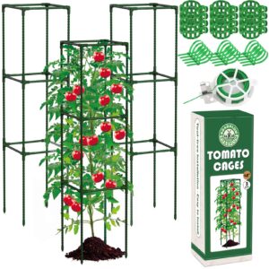 roadplum 3 pack 48" tomato cages for garden, plastic coated steel pipe heavy duty adjustable tomato stakes trellis plant cages for vegetable, fruit, flower, rose vine climbing plants