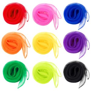 fengek 9 pcs chiffon scarf, 27.6 inch square solid color bandana handkerchief ribbon scarves for women girls multicolor 2