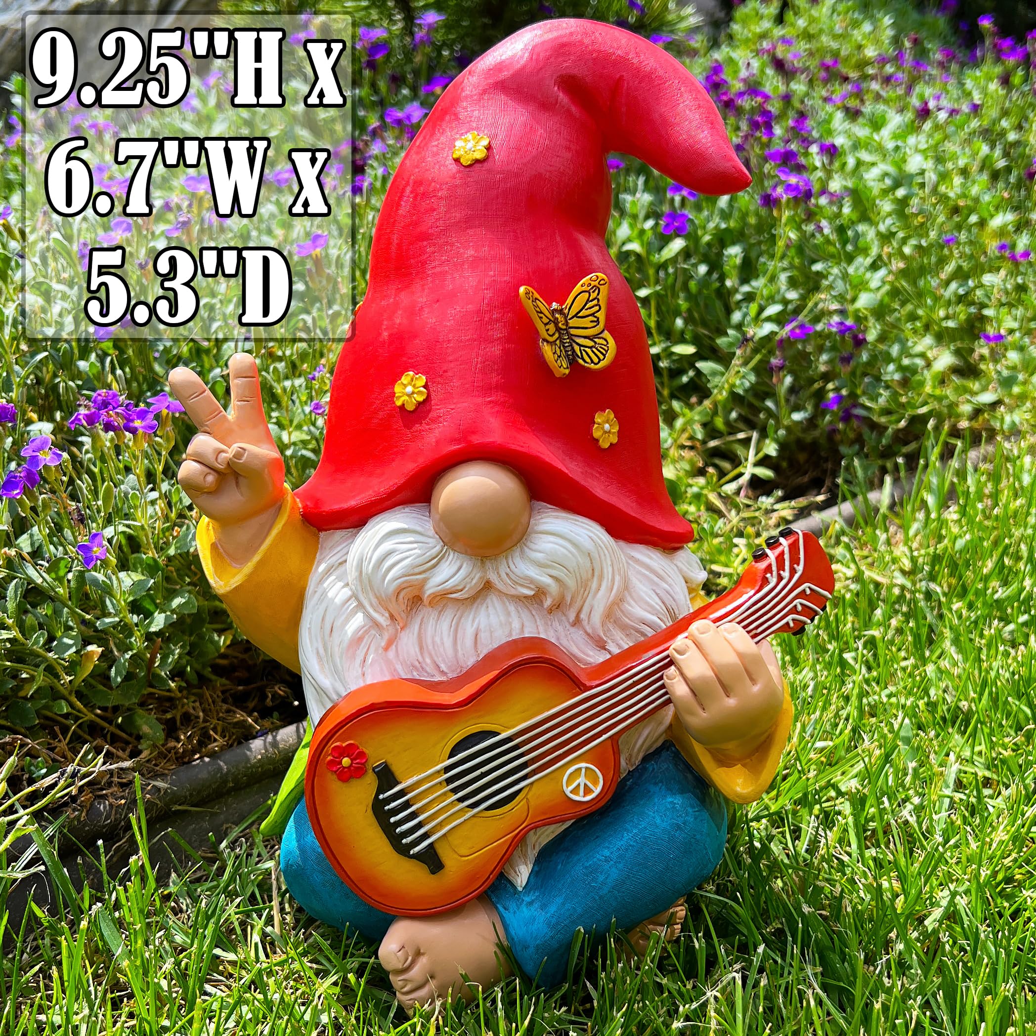 Mood Lab Garden Gnome - Funny Hippie Gnome Figurine - 9.25 Inch Tall Lawn Statue - for Outdoor or House Decor