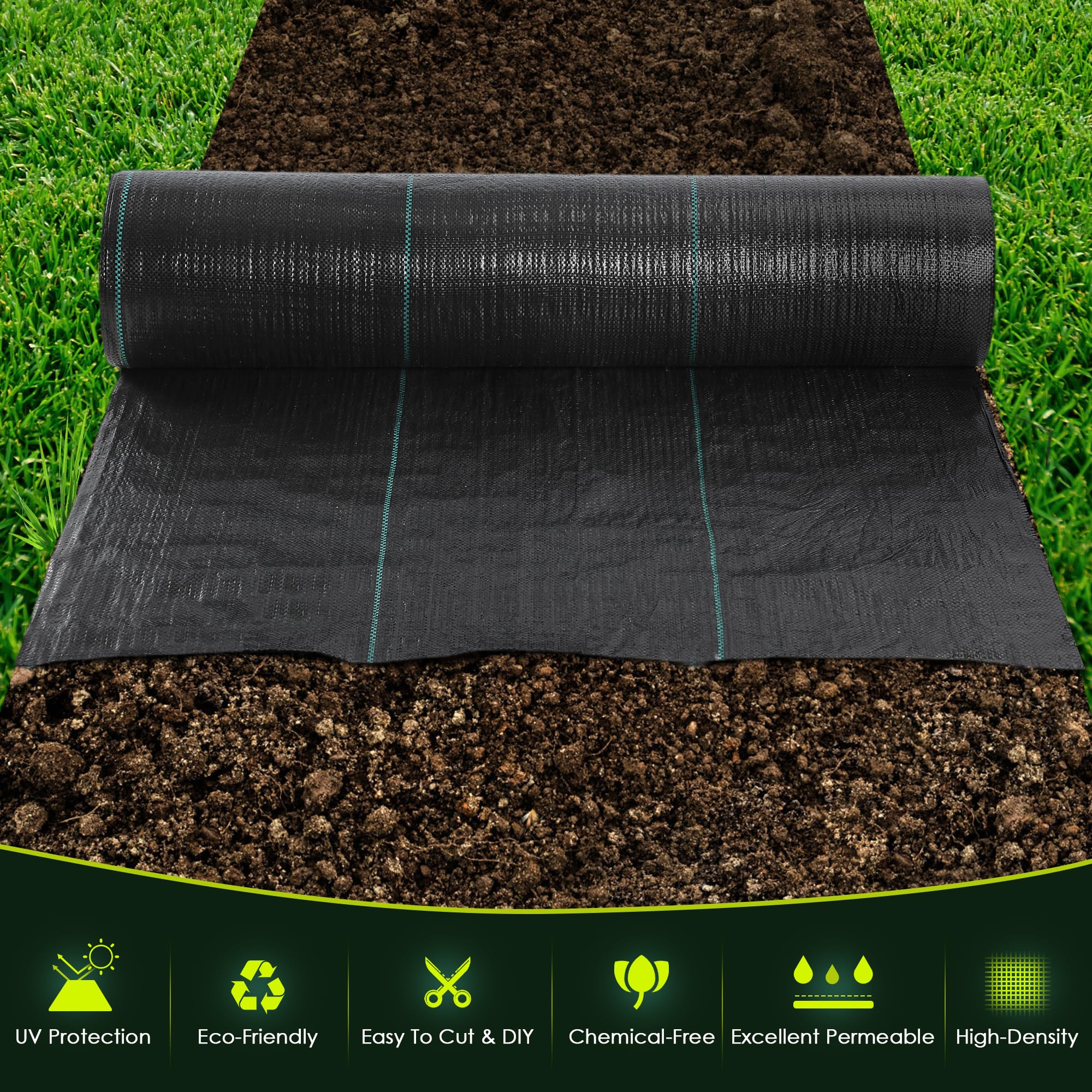 Rengue Weed Barrier Landscape Fabric, 6 x 300FT Weed Blocker Garden Ground Cover Fabric, Heavy Duty Garden Control Cloth, Woven Geotextile Fabric for Landscaping Driveway 3.2 OZ