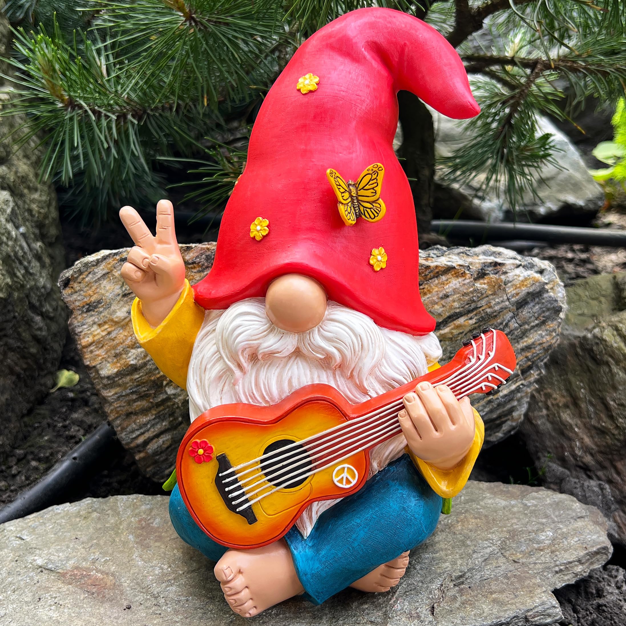 Mood Lab Garden Gnome - Funny Hippie Gnome Figurine - 9.25 Inch Tall Lawn Statue - for Outdoor or House Decor