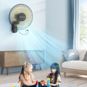 VAGKRI Wall Mount Fan, 16 Inch Wall Fan with 5 Blades, 5 Speeds, 8 Hour Timer, 90° Oscillating Quiet Fan with Remote for Home Office Bedroom Living Room Garage