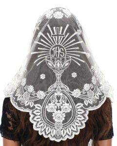 bozidol church triangular head covering - cross chalice embroidered vintage church veil for women