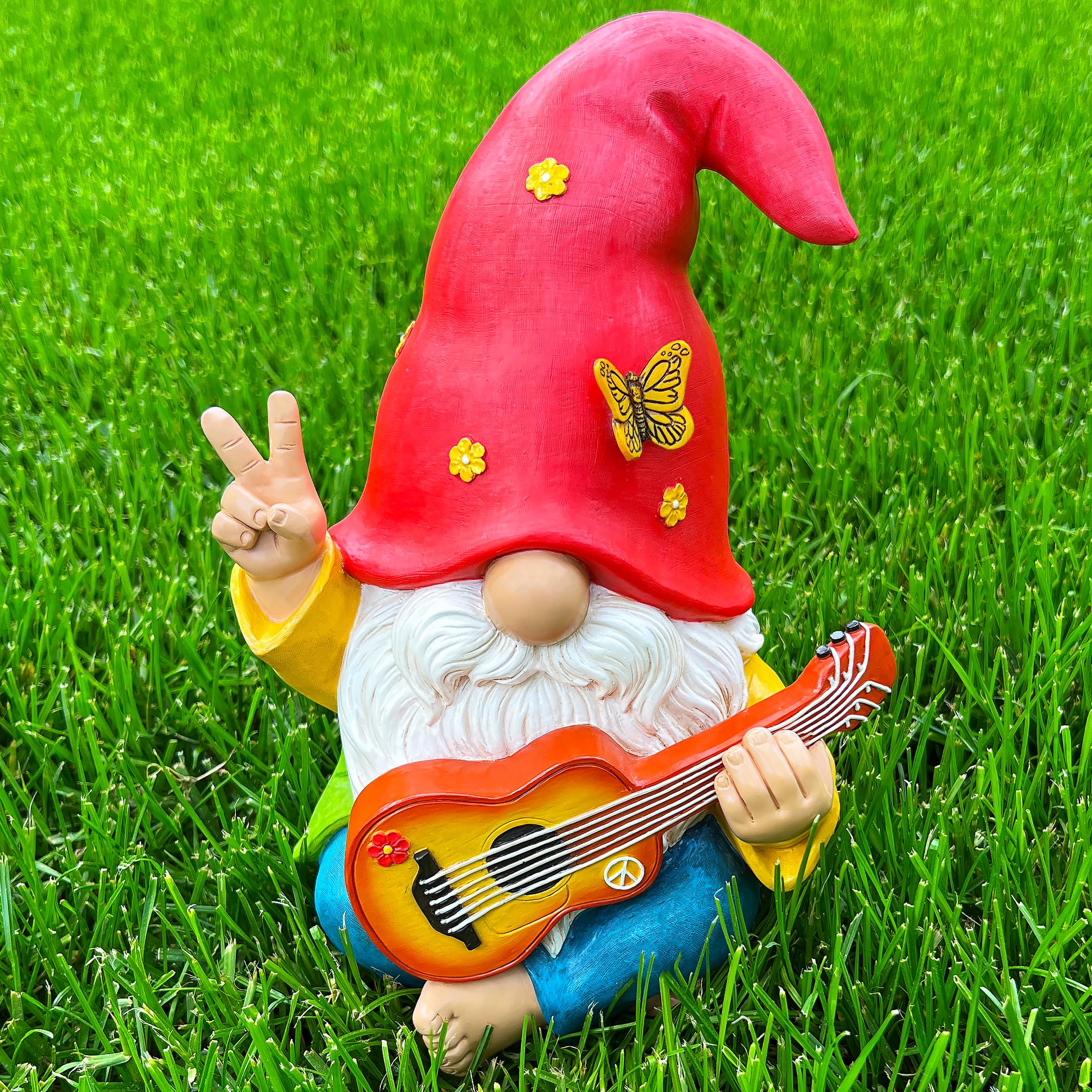 Mood Lab Garden Gnome - Funny Hippie Gnome Figurine - 9.25 Inch Tall Lawn Statue - for Outdoor or House Decor