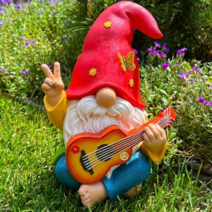 Mood Lab Garden Gnome - Funny Hippie Gnome Figurine - 9.25 Inch Tall Lawn Statue - for Outdoor or House Decor