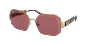 tory burch ty6094 330475 60mm shiny gold/plastic lens solid bordeaux metal hexagon sunglasses for women + bundle with designer iwear eyewear kit