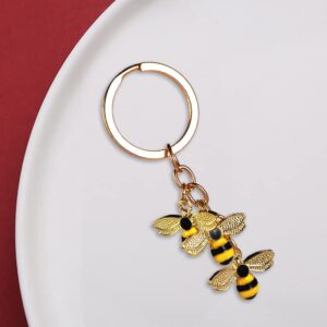 Cute Bee Charms Enameled Keychain for Women Girls Bumble Bee Enamel Keychain with Tassel Purse Bag Backpack Accessories-A