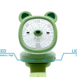 Shelbybox Personal Fan with Wrist Strap - Battery Operated, USB Rechargeable Fan Portable, LED Lights, 3 Adjustable Speed - Portable Fans for Kids Children Boys Girls Indoor Outdoor (Green)