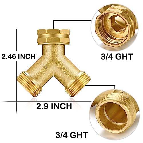 YELUN Garden Hose Splitter,2 Way Connector Heavy Duty Brass, Garden Faucet,Splitter for Outdoor Faucet, Hose y Splitter, Hose Bib Splitter (1 SET)