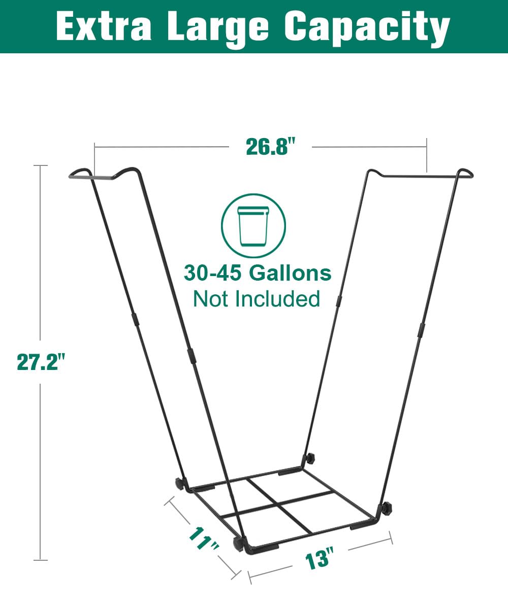 Tuohours Outdoor Trash Bag Holder Stand - Heavy Duty Metal Garden Garbage Bag Support Frame for 30-45 Gallon Capacity, Multi-Use Portable Yard Leaf Bag Stand for Leaves, Camping, Weeding, Lawn Party