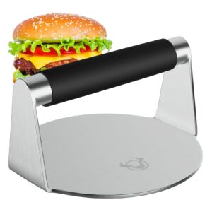 pmyek smash burger press with anti-scald handle, 5.5 inch hamburger smasher tool, meat bacon grill tortilla press, patty maker, professional griddle accessories, grill press- cooking essentials