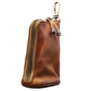 lfwataxy medieval leather zipper coin pouch - genuine cowhide, handcrafted，coin organizer, change holder，keychain coin purse for men & women (brown)