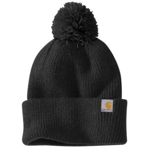 carhartt women's knit pom cuffed beanie, black