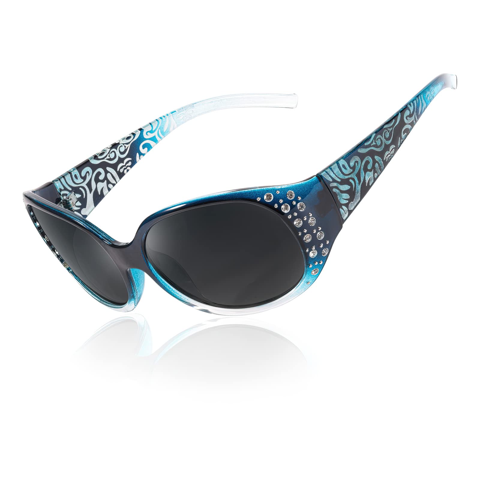 LVIOE Polarized Sunglasses for Women, Rhinestone Wrap Around Sunglasses with UV Protection Lens LS008