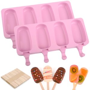 wmkgg popsicle silicone molds set, 2 pcs ice cream molds with 50 wooden sticks for cake pop, ice pop, cakesicles (standard size/pink)