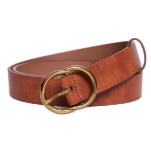 jiede womens belt vintage buckle casual fashion ladies waist belt adjustable skinny belts for jeans pants dress (brown, s - fits waist 30''-34'')