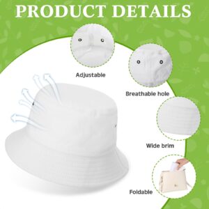 Xtinmee 36 Pcs Washed Cotton Bucket Hats Bulk Packable Unisex Trendy Lightweight Travel Summer Sun Hats for Women Men (White)