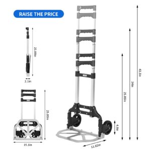 Leeyoung Dolly Cart Extended Handle Foldable Hand Truck, Aluminum Moving Dolly, 175 lb Capacity and 43.31" Long Telescoping Handle for Indoor Outdoor Moving Travel.