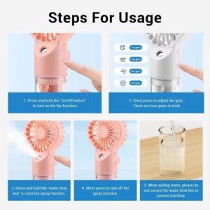 Handheld Fan Portable Handheld Misting Fan - Rechargeable Battery Operated Spray Mist Fan - Water Mist Fan - Outdoors Misting Personal Cooling - Cooling Fans for Makeup Travel, Beach, PACK OF 2