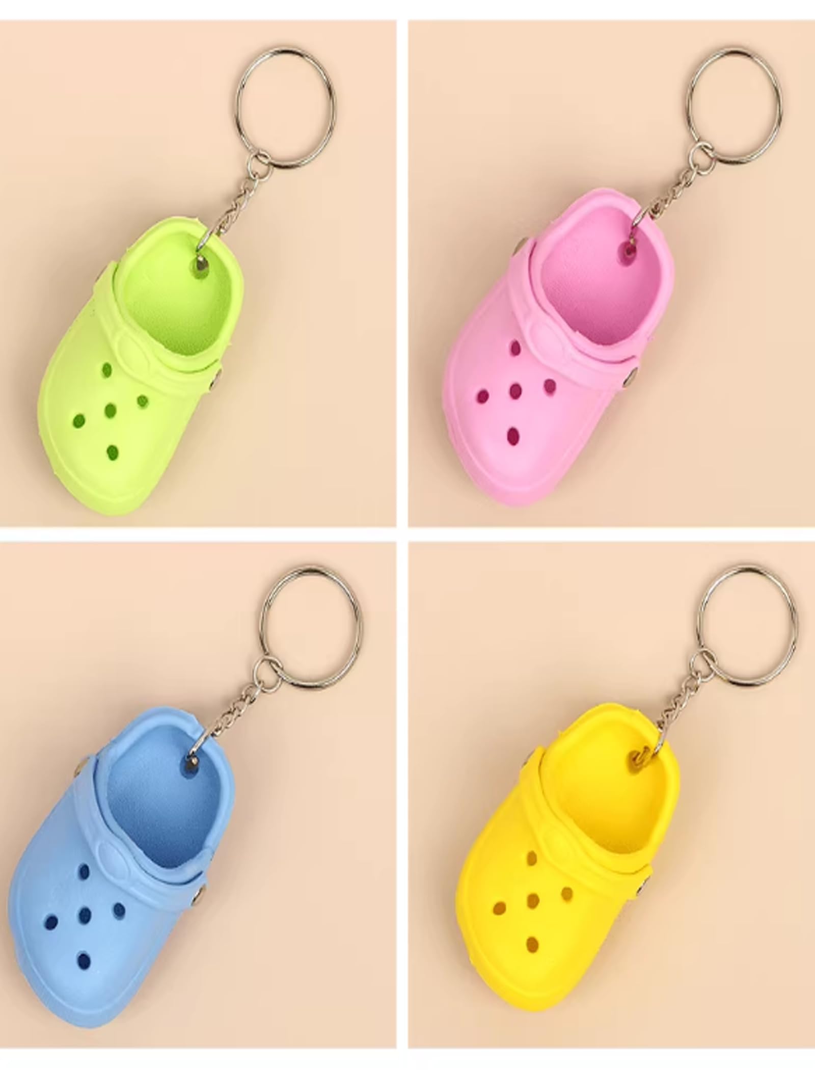 GLOGLOW 20Pcs Slipper Keychains, 1.4 x 3.0in 5 Colors Silicone Shoe Keychains Reusable Beach Hole Shoes Key Chains for Backpack Purse Luggage Party Favors