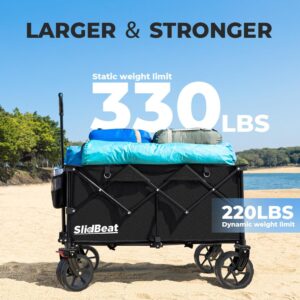 Collapsible Wagon with Big Wheels 220LBS - Collapsible Foldable Wagon - Wagons Carts Heavy Duty 220L Capacity - Camping Garden Cart with Drink Holders