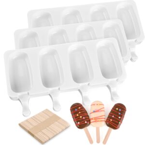 sakolla 3 pack large popsicle molds 4 cavities cake pop silicone molds oval ice cream cakesicle molds for chocolate baking with 100 wooden sticks