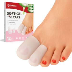 bukihome silicone toe protectors - 12 pack gel toe sleeves toe protectors - toe caps with aloe vera essential oils - toe cushions for pain relief, toe protection for corns, calluses (8l + 4s)