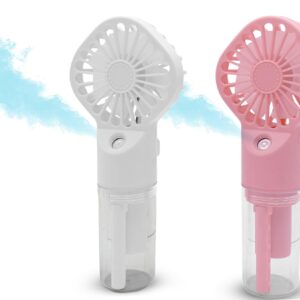 Handheld Fan Portable Handheld Misting Fan - Rechargeable Battery Operated Spray Mist Fan - Water Mist Fan - Outdoors Misting Personal Cooling - Cooling Fans for Makeup Travel, Beach, PACK OF 2